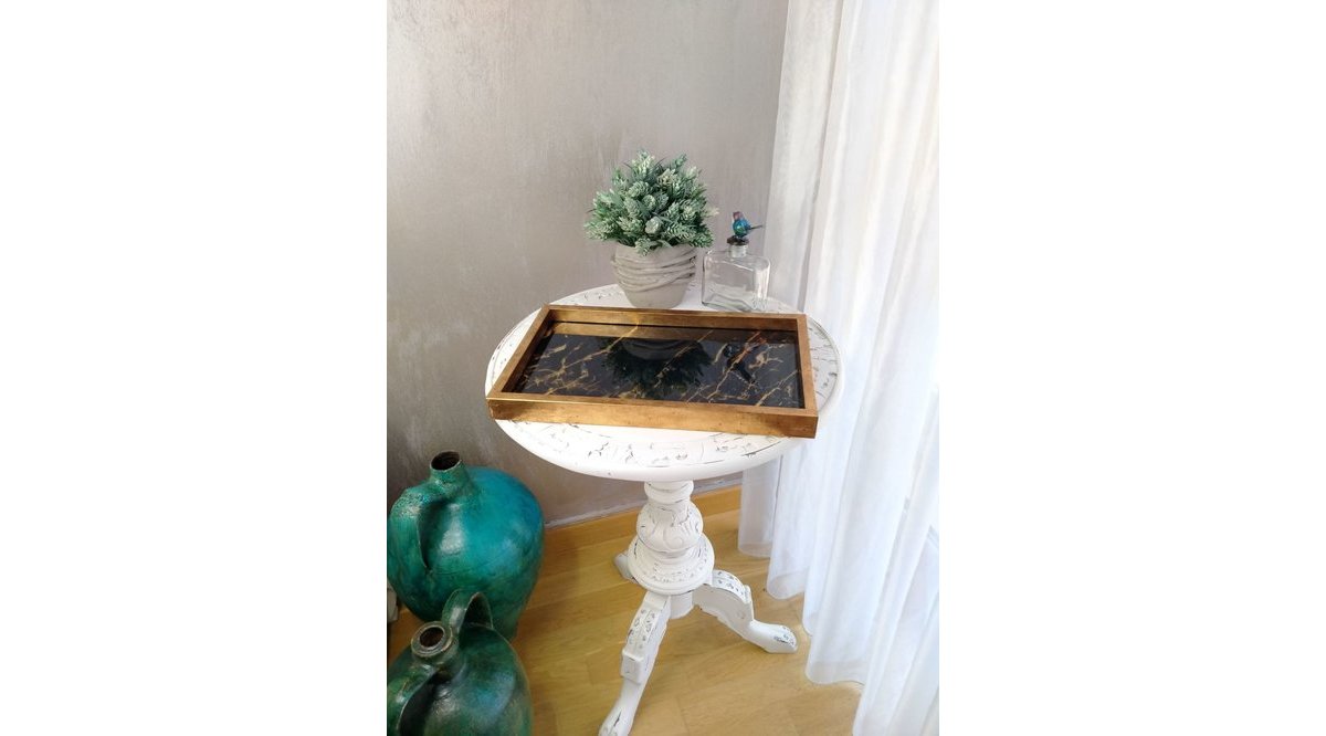ARTE CASERO CAM BASKI MARBLE TEPSİ 22X37 CM