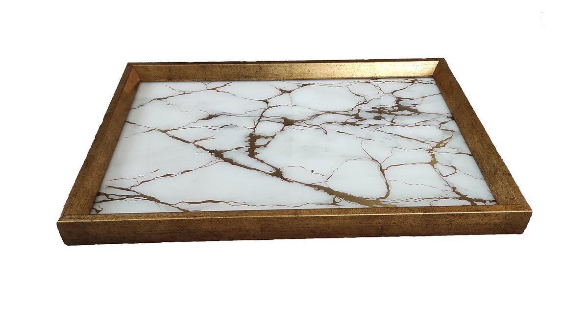 ARTE CASERO CAM BASKI BEYAZ MERMER TEPSİ 32X46 CM FİYATI - Vivense