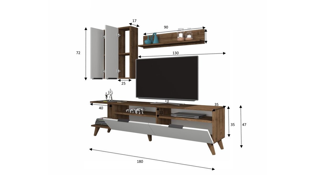 ORKA TV ÜNİTESİ 180 CM CEVİZ-BEYAZ FİYATI - Vivense
