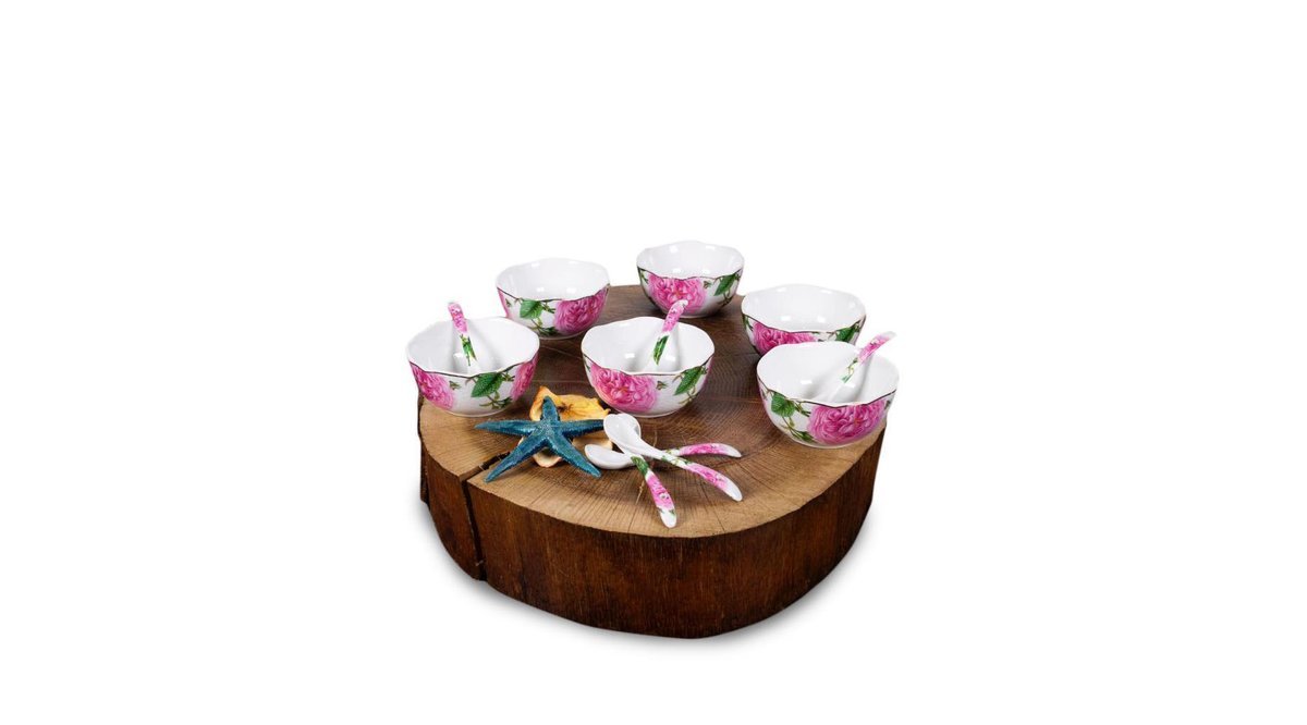 QEDİ PORSELEN 12 PARÇA SERVİS SUNUM KAŞIKLI KASE SETİ GÜLLÜ FİYATI ...