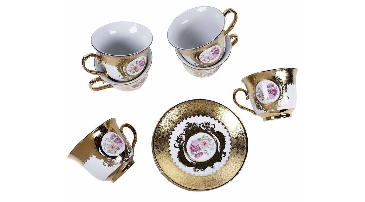 QEDİ PORSELEN NOSTALJİK ALTILI ÇAY FİNCAN SETİ BAHAR ÇİÇEKLERİ M3 ...