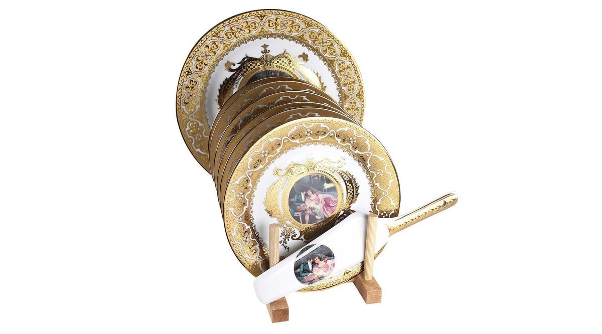 QEDİ PORSELEN NOSTALJİK 8 PARÇA PASTA SERVİS SUNUM SETİ MARKİ VE MARKİZ ...