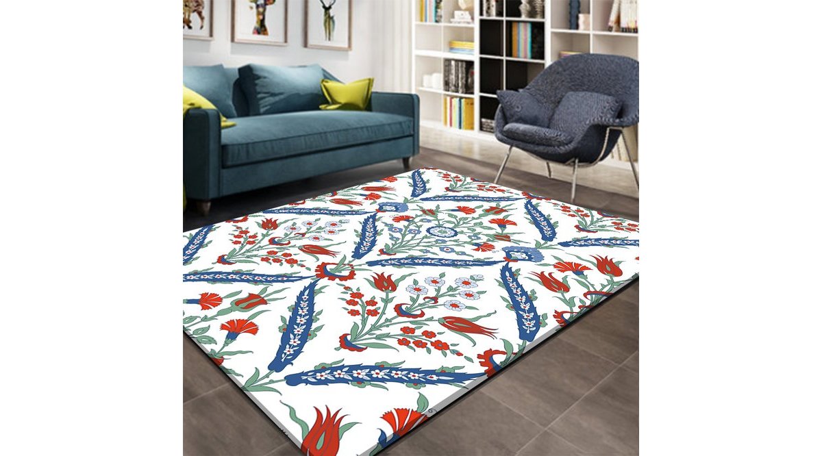 CANEL OSMANLİ ÇİNİ LALELER 3D LASTİKLİ HALI ÖRTÜSÜ 02 FİYATI - Vivense