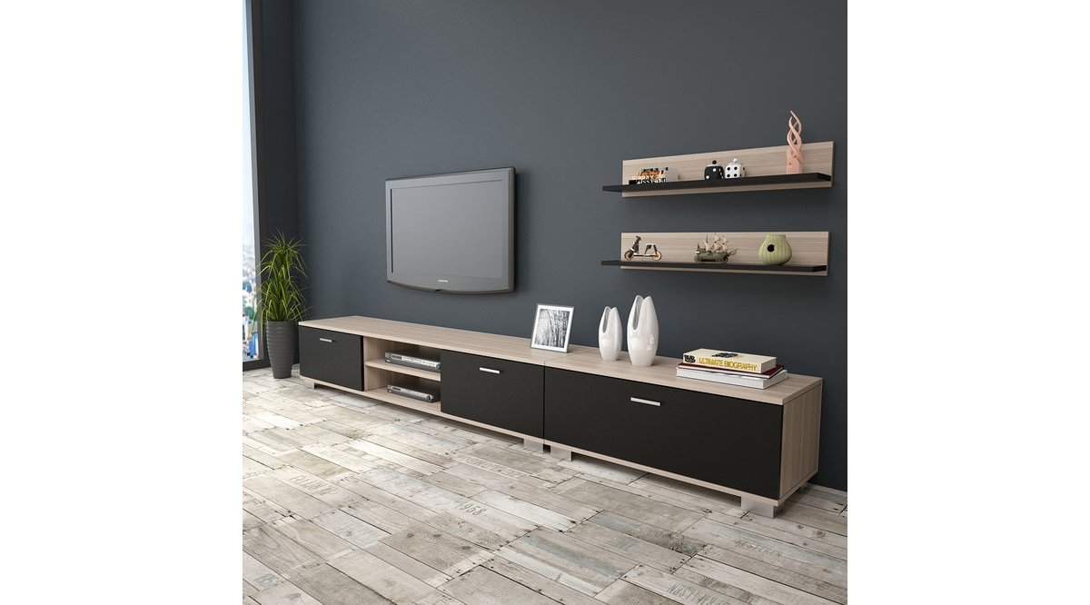 JERU TV ÜNİTESİ MEŞE-SİYAH FİYATI - Vivense